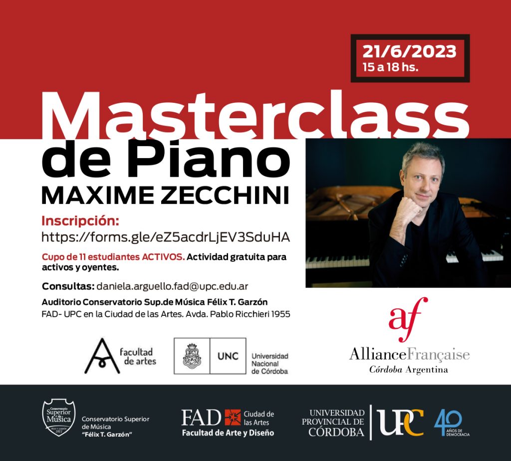 Invitación a la MASTERCLASS del pianista MAXIME ZECCHINI – Prensa UPC